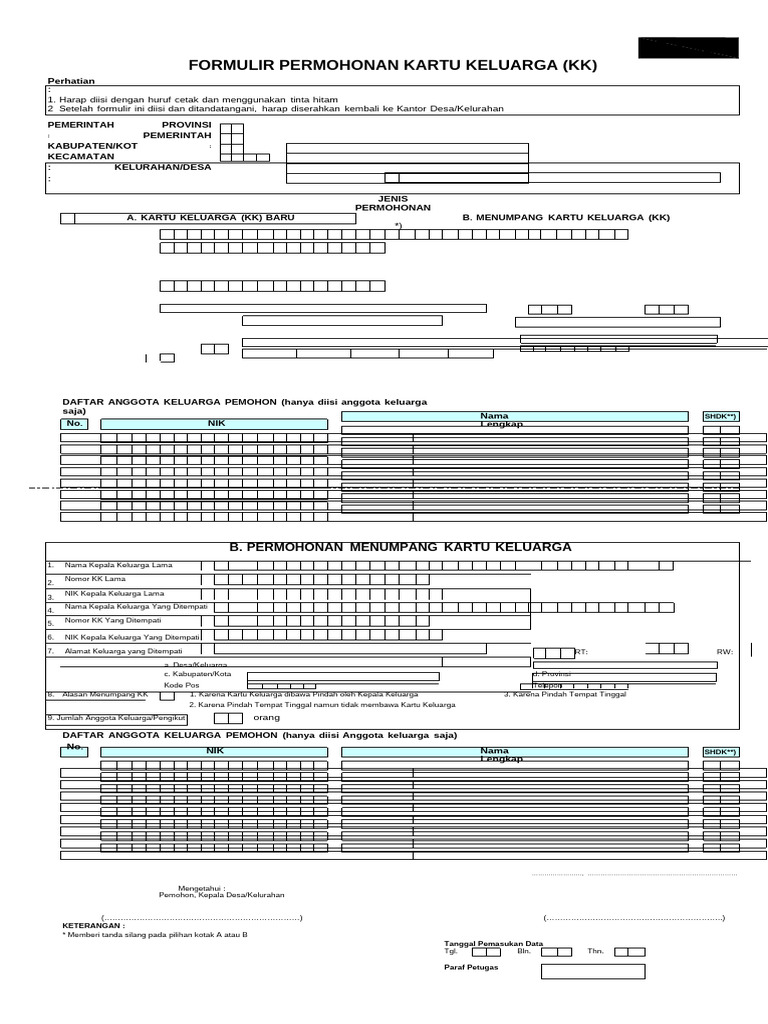 Formulir Permohonan KK | PDF