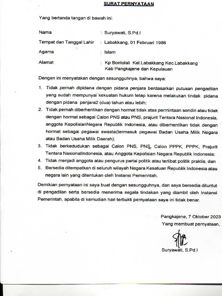Surat Pernyataan 5 Point Suri | PDF