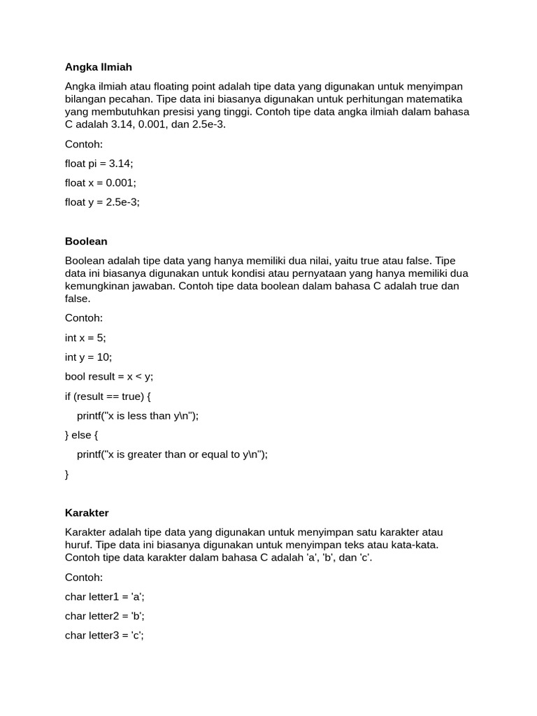 Tipe Data dalam Pemrograman C | PDF