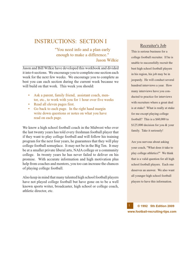 Football Recruiting Workbook | PDF | National Collegiate Athletic ...