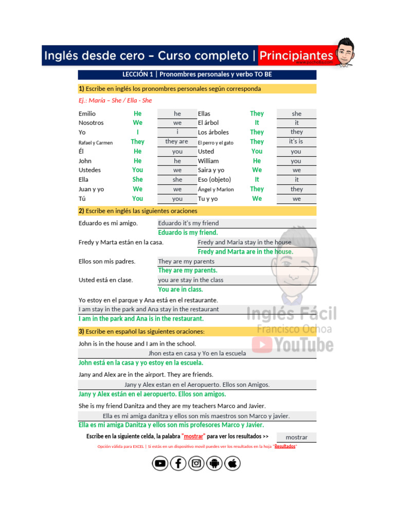 Lección 1 - Pronombres Personales y Verbo To Be | PDF | Sintaxis