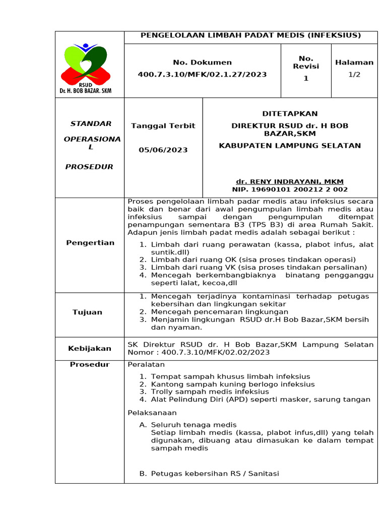 Pengelolaan Limbah Medis Infeksius | PDF