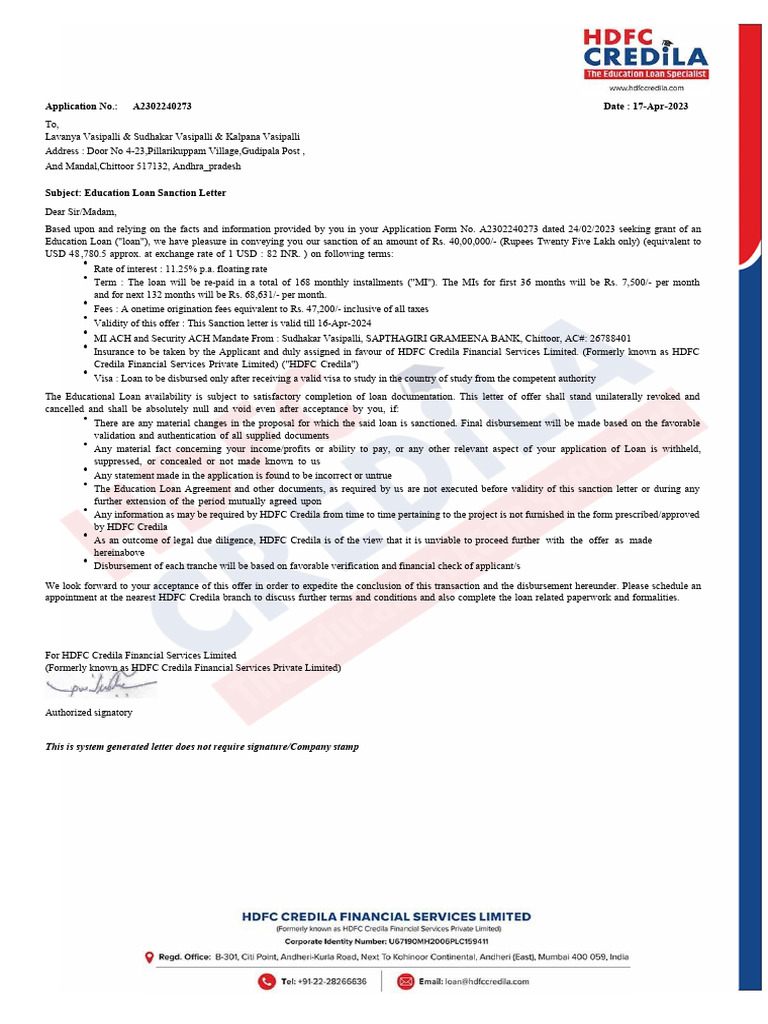 Sanction Letter A2302240273 | PDF | Signature
