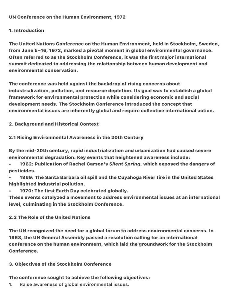 Stockholm Conference 1972 Overview | PDF | Sustainability | United ...