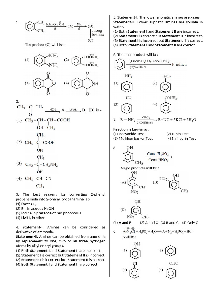 PST 8 Pheonix Chem - 30!01!25 | PDF | Glucose | Amine