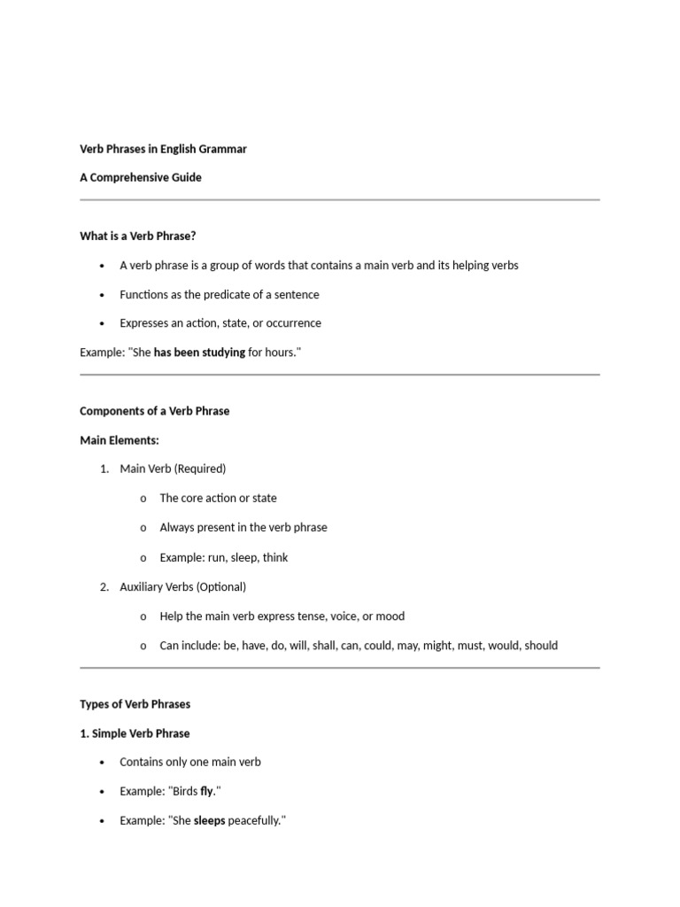 Verb Phrases in English Grammar | PDF | Perfect (Grammar) | Verb