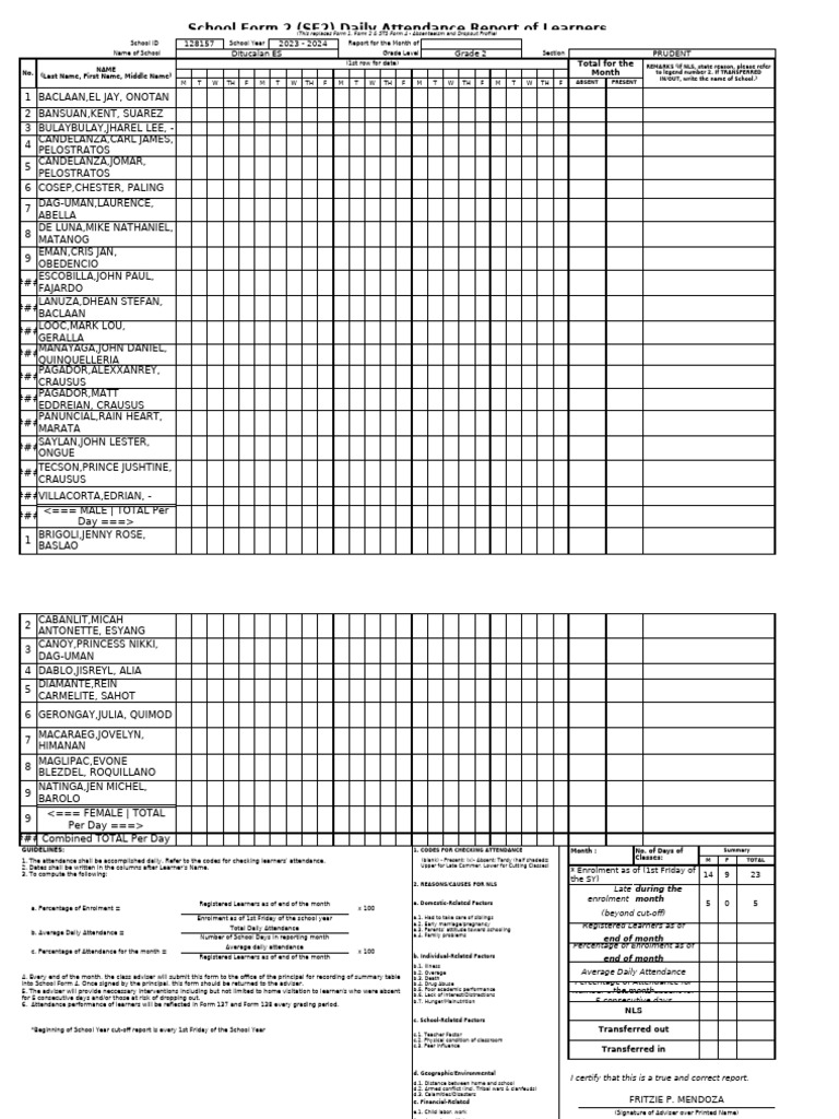 SF2 - 2023 - Grade 2 - PRUDENT | PDF | Human Life Stages | Human Development