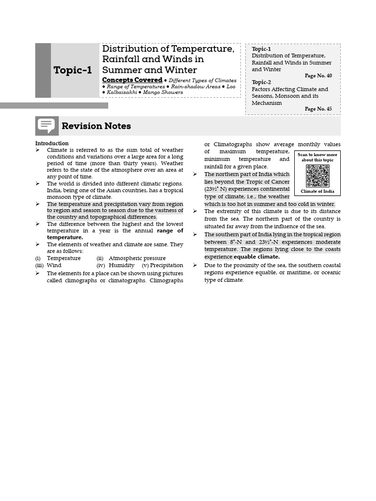 Chapter 3 Revision Note | PDF | Monsoon | Rain