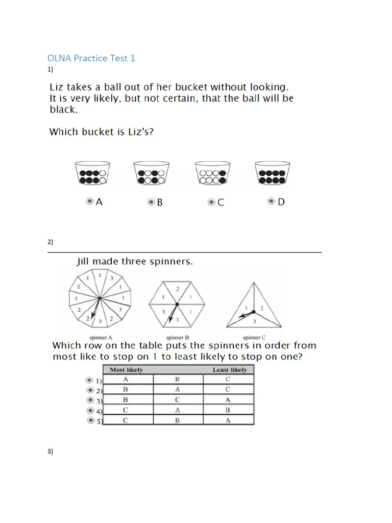 OLNA Practice Test 1 | PDF