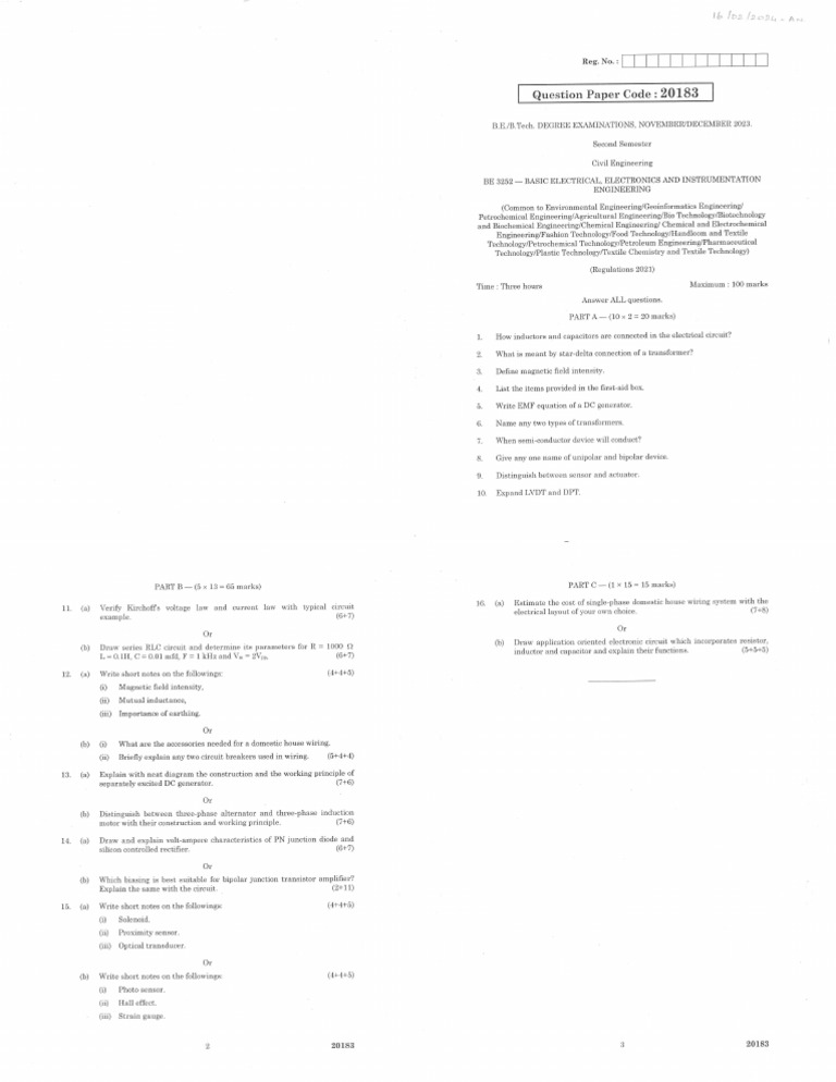 BE3252 - Basic Electrical, Electronics and Instrumentation Engineering ...