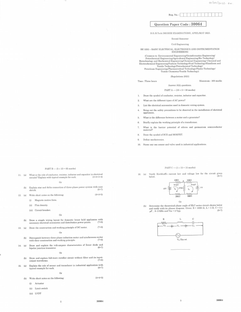 BE3252 - Basic Electrical, Electronics and Instrumentation Engineering ...