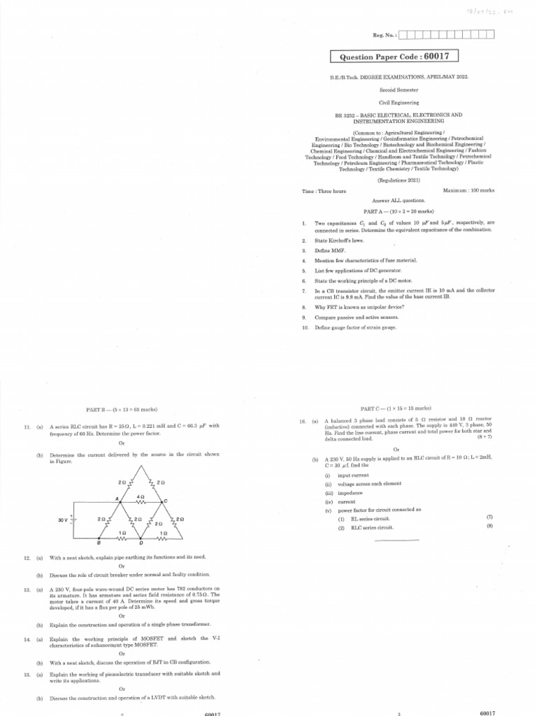 BE3252 - Basic Electrical, Electronics and Instrumentation Engineering ...