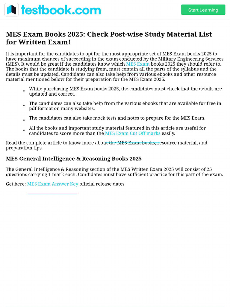 MES Exam Books 2025 - Check Post-Wise Study Material List For Written ...