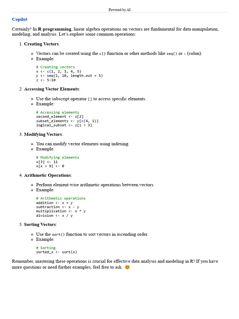 R Programming: Vector Operations Guide | PDF