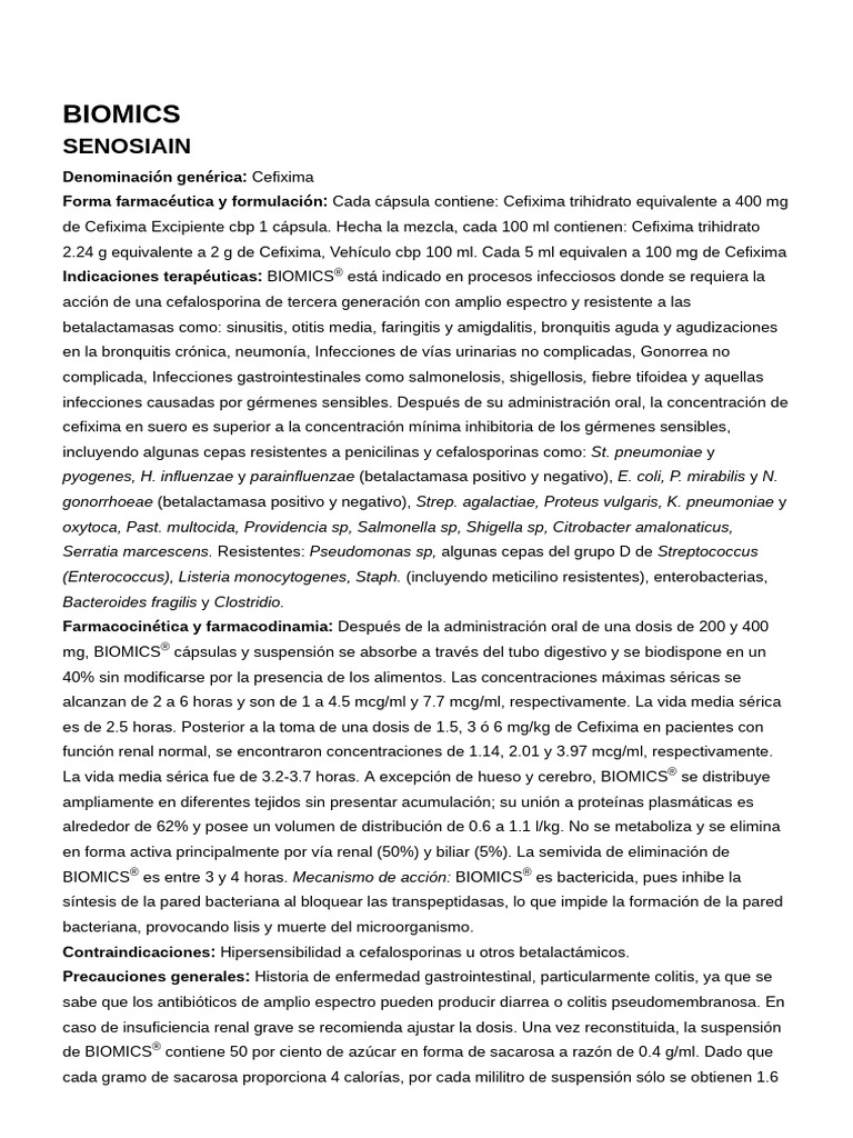 Biomics: Dosis y Usos de Cefixima | PDF | Especialidades Medicas ...