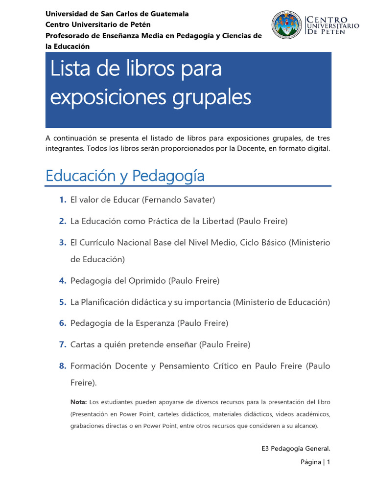 Lista de Libros para Exposiciones Grupal | PDF