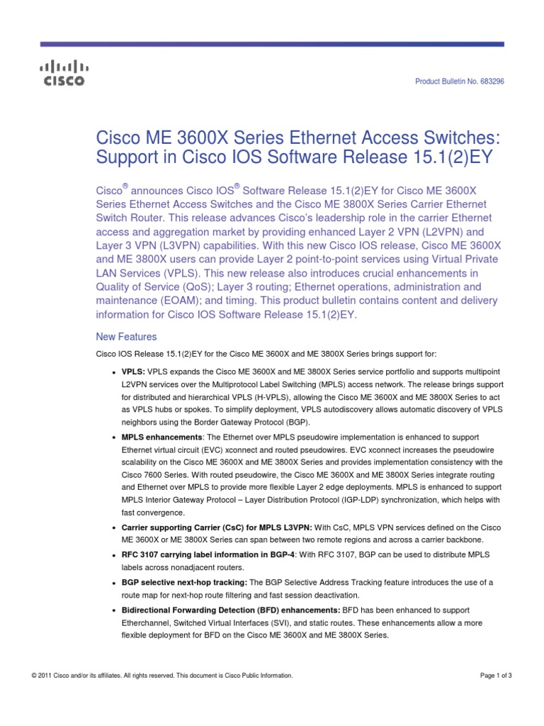 Cisco ME 3600X Series Ethernet Access Switches - Support in Cisco | PDF ...