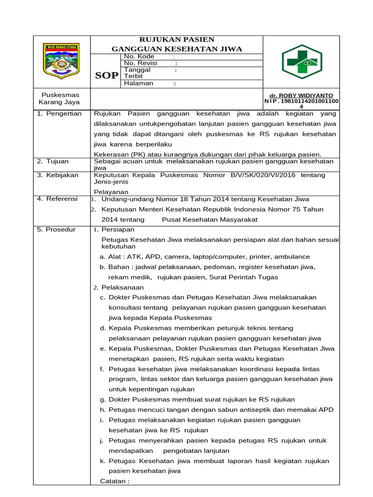 SOP Rujukan Pasien Gangguan Jiwa | PDF