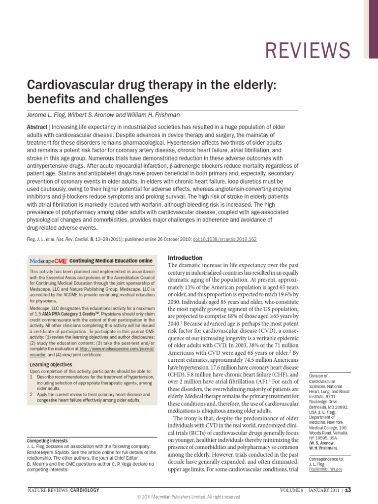 Cardiovascular Drug Therapy in The Elderly: Benefits and Challenges ...