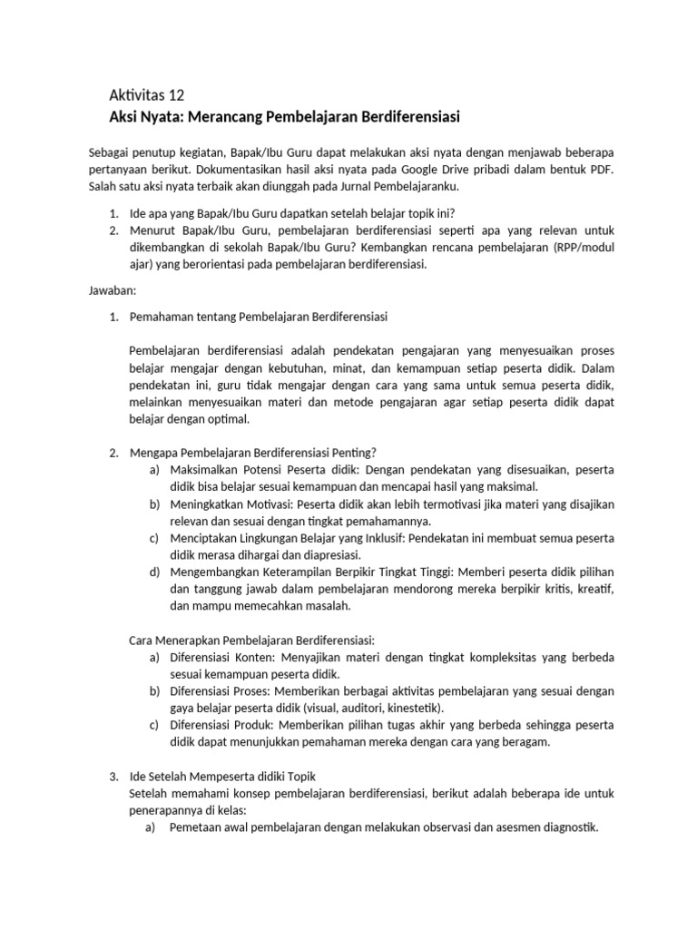 Merancang Pembelajaran Berdiferensiasi | PDF