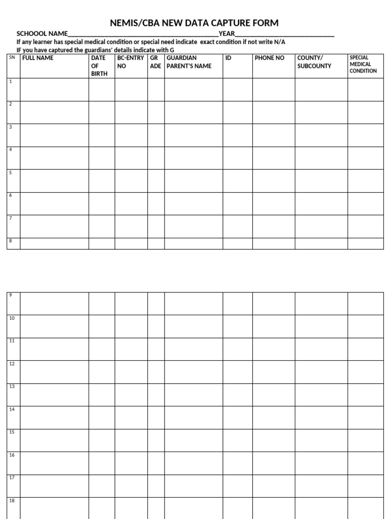 Cba Data Capture Form | PDF