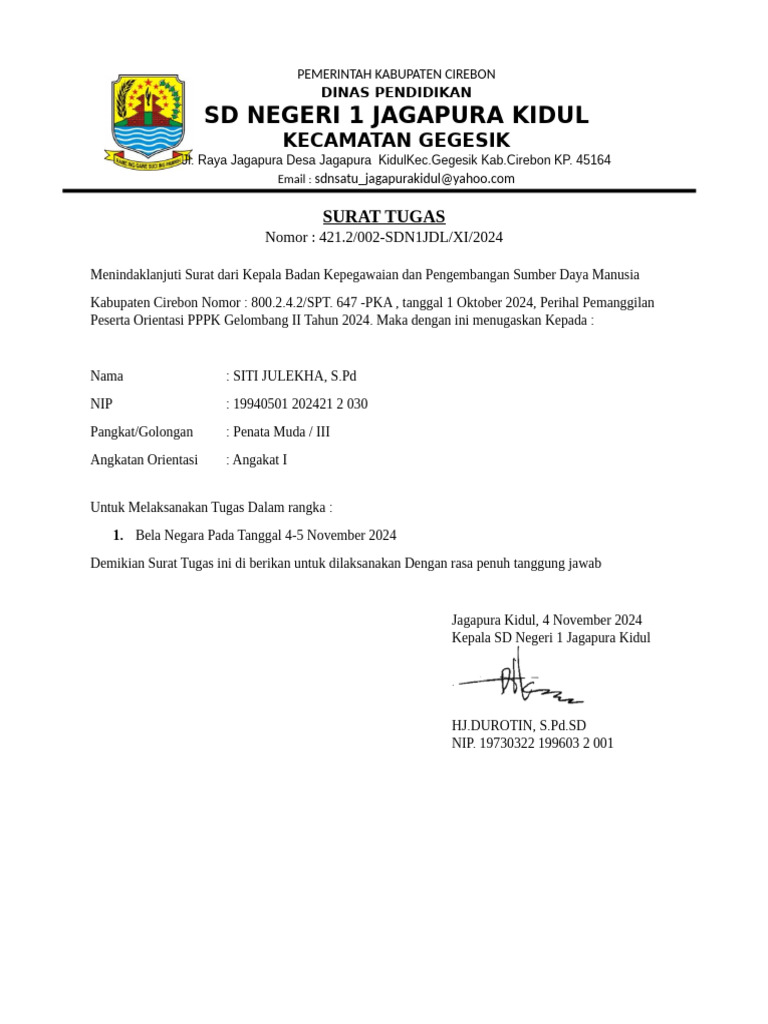 Surat Tugas Orientasi PKKK | PDF