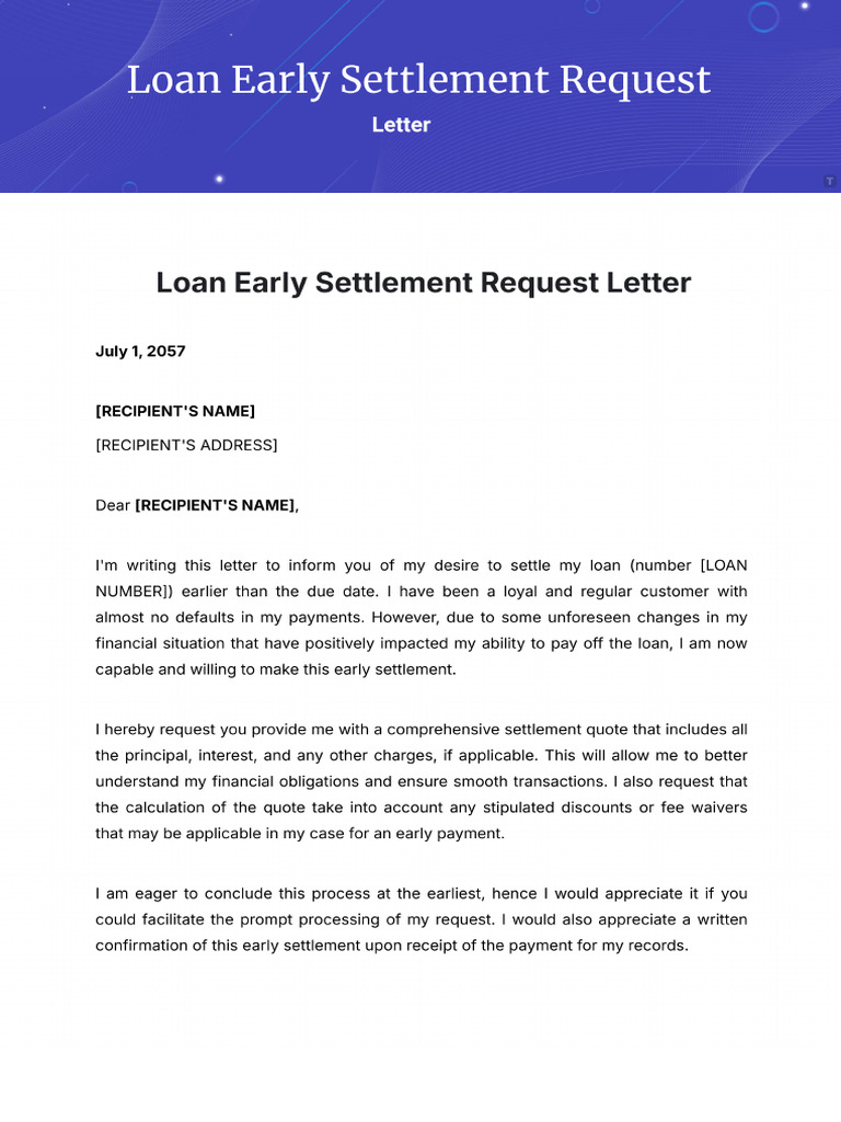 Loan Early Settlement Request Letter | PDF