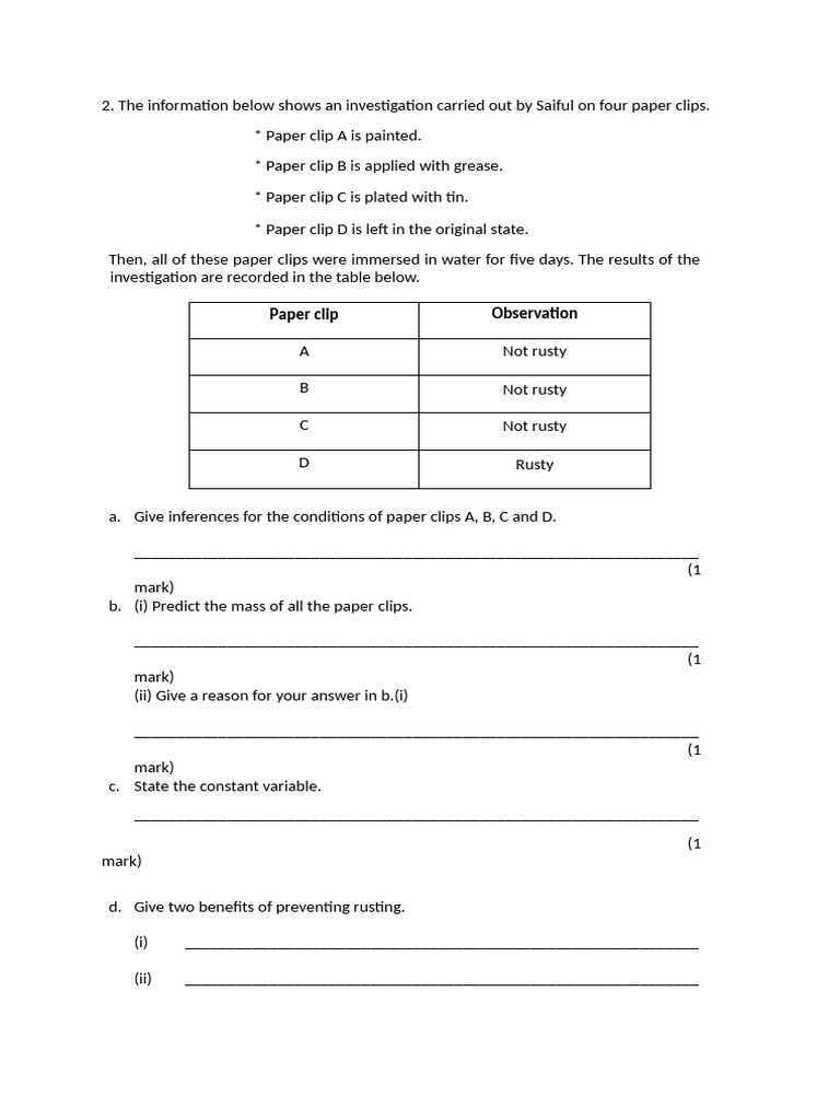 Rusting Worksheet | PDF