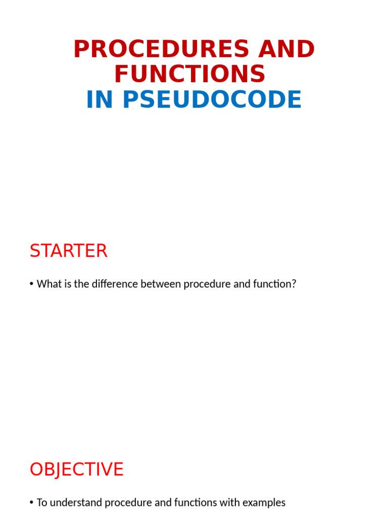 Procedure and Functions in Pseudocode - PPT1 | PDF