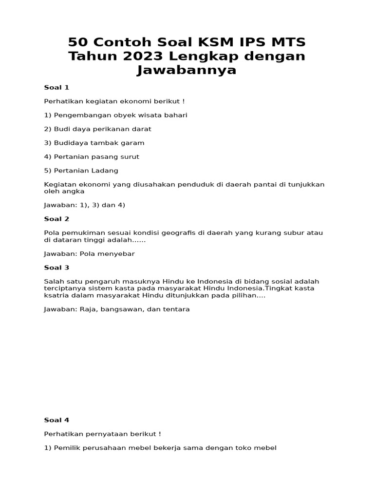Soal dan Jawaban KSM IPS MTS 2023 | PDF