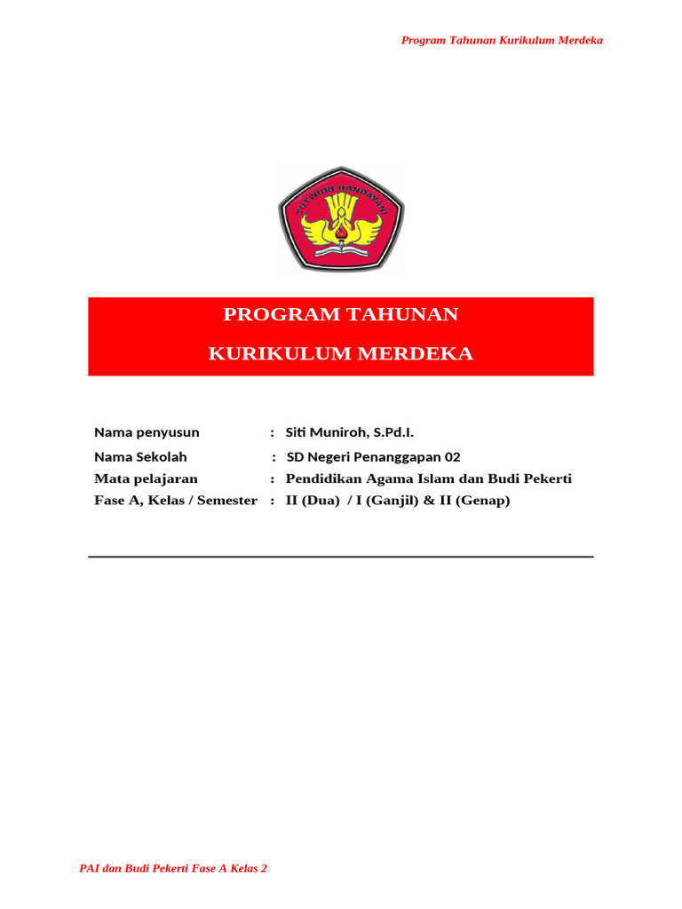 Program Tahunan PAI Kelas 2 Merdeka | PDF