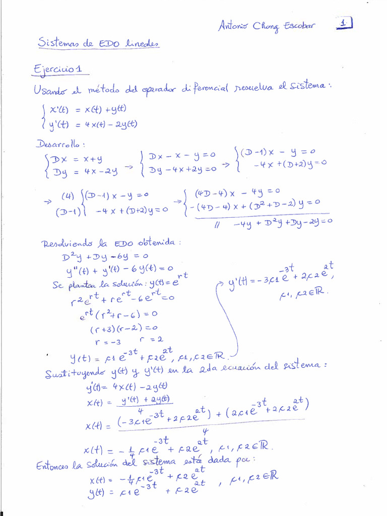 LINEAR ODE SYSTEMS - (Solved Exercises) | PDF