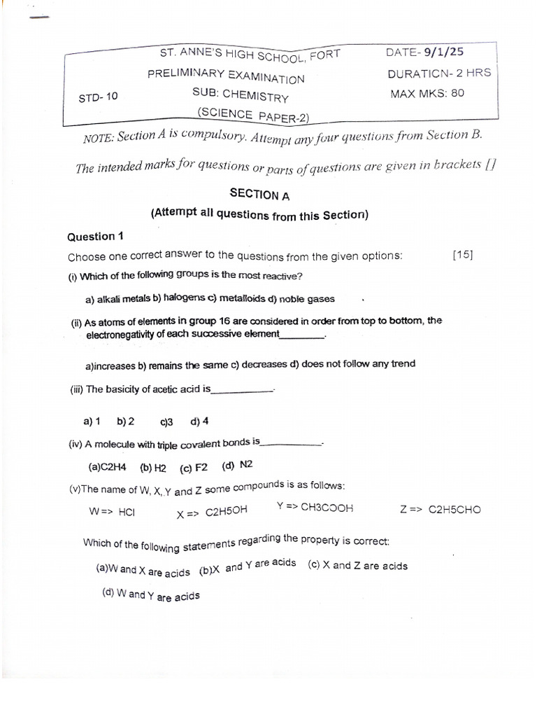 ST. ANNES Chemistry Prelim 2025 | PDF
