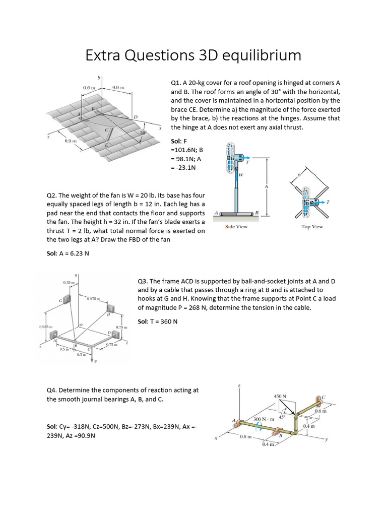 3D Equilibrium Extra Questions | PDF