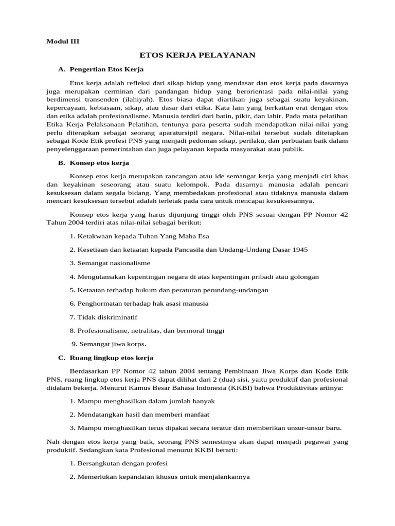 Modul III etos kerja | PDF