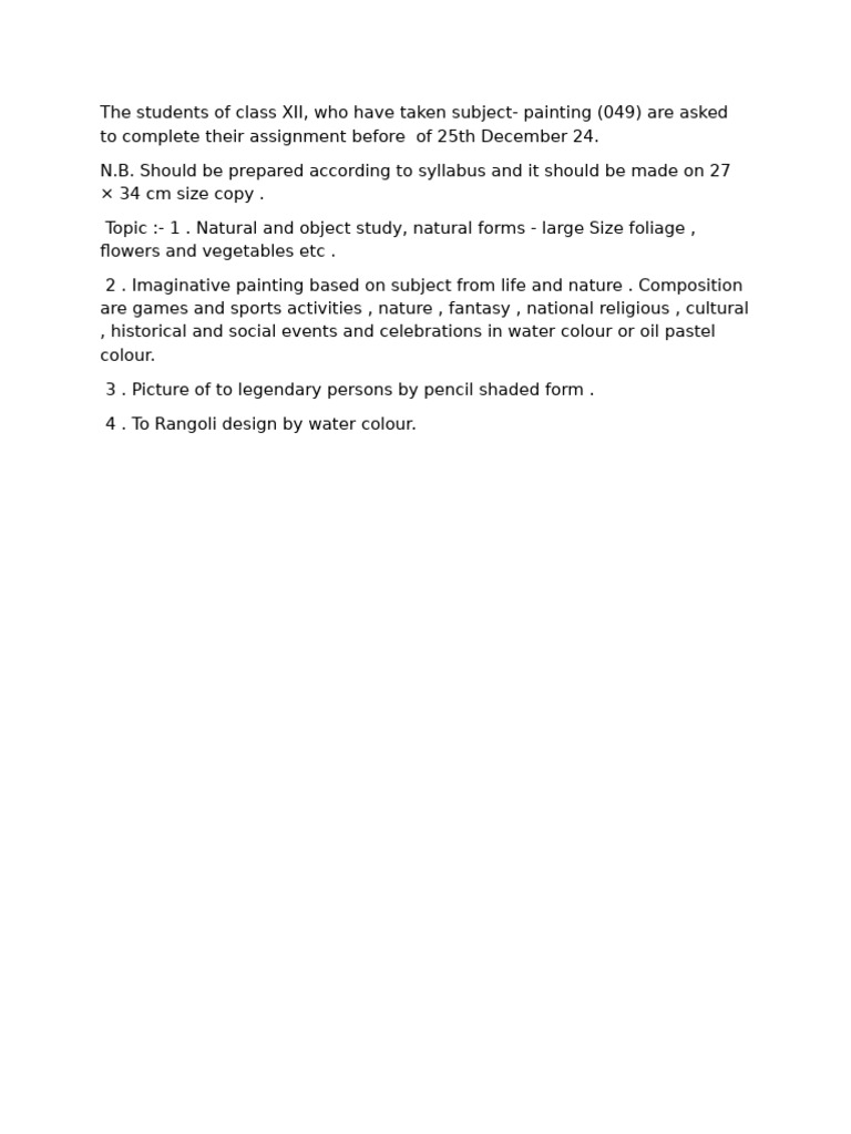 Class XII Painting Assignment | PDF