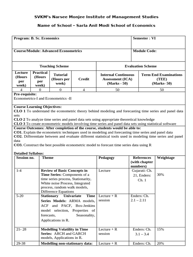 CO Advanced Econometrics | PDF | Time Series | Econometrics