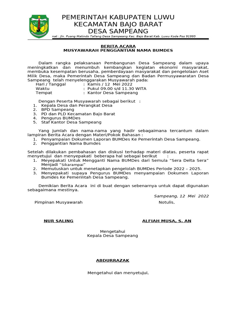 BA Perubahan Nama Bumdes | PDF