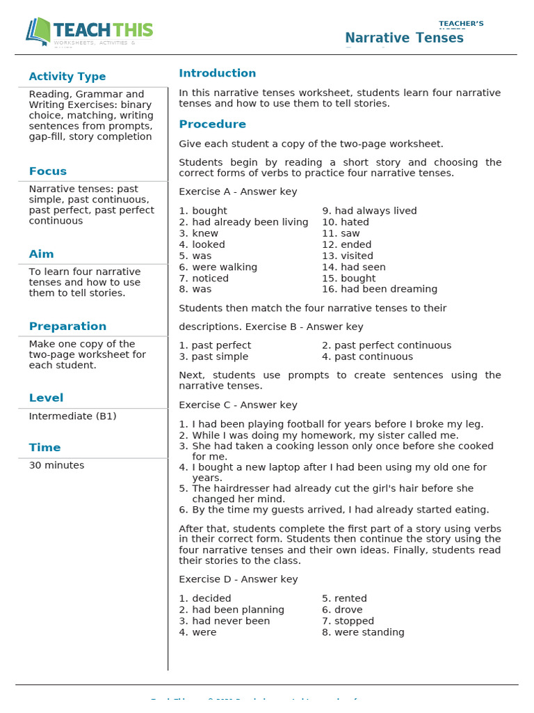 Narrative Tenses Practice | PDF | Grammatical Tense | Language Mechanics