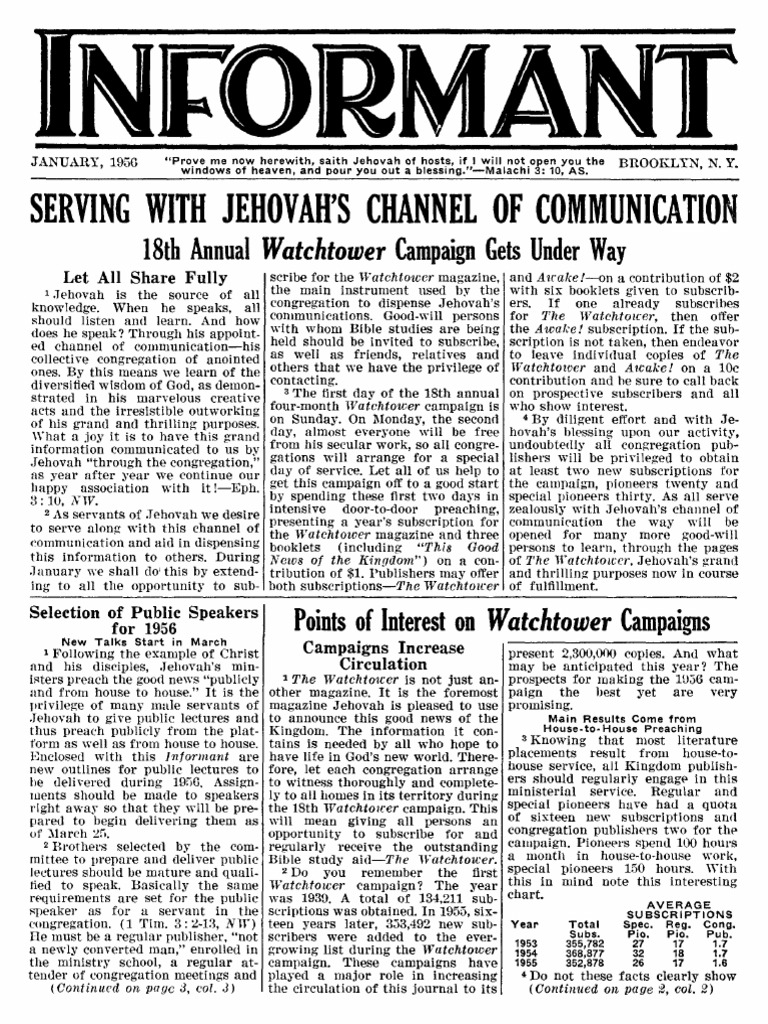 1956 Watchtower Campaign Overview | PDF | Sermon