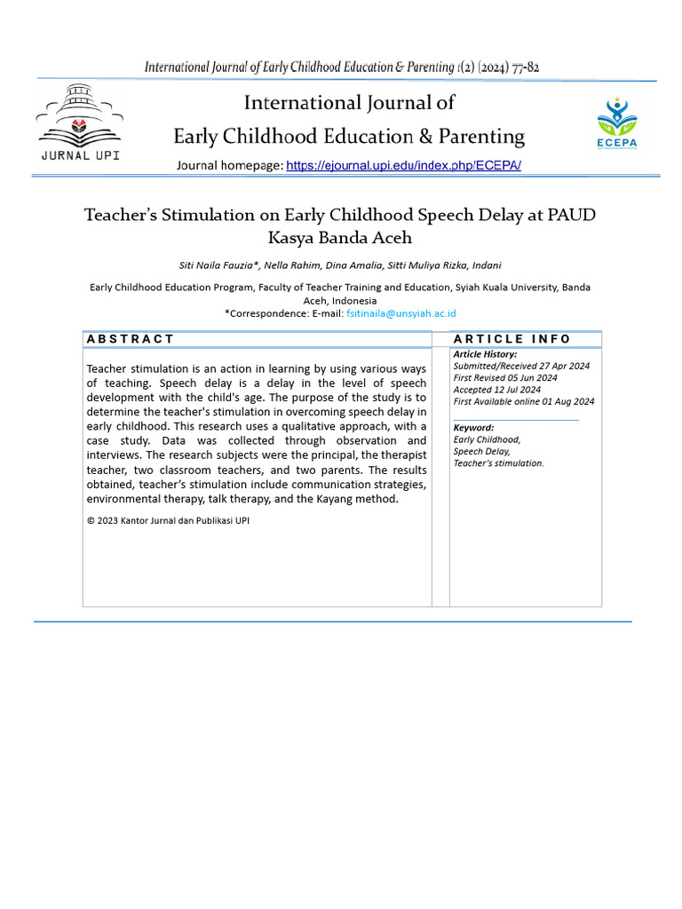 Teacher's Stimulation On Early Childhood Speech Delay at PAUD | PDF ...
