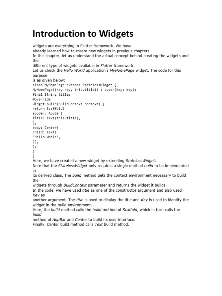 Introduction to Widgets - ٠٩٠٢٢٢ | PDF | Method (Computer Programming) | Parameter (Computer ...