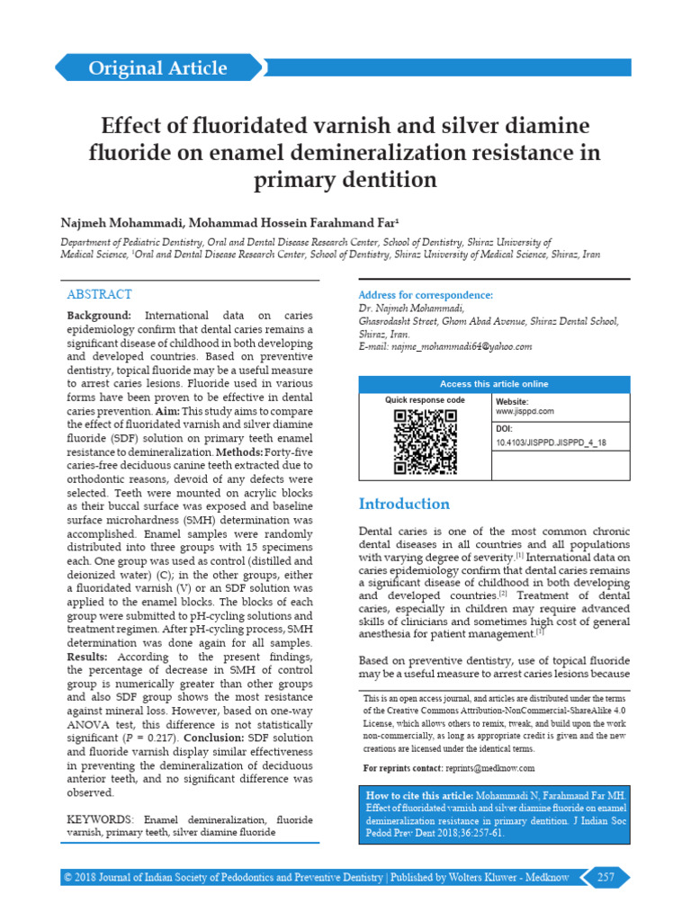 15 RDIS Effect - of - Fluoridated - Varnish - and - Silverdiamine | PDF | Tooth Enamel | Dentistry
