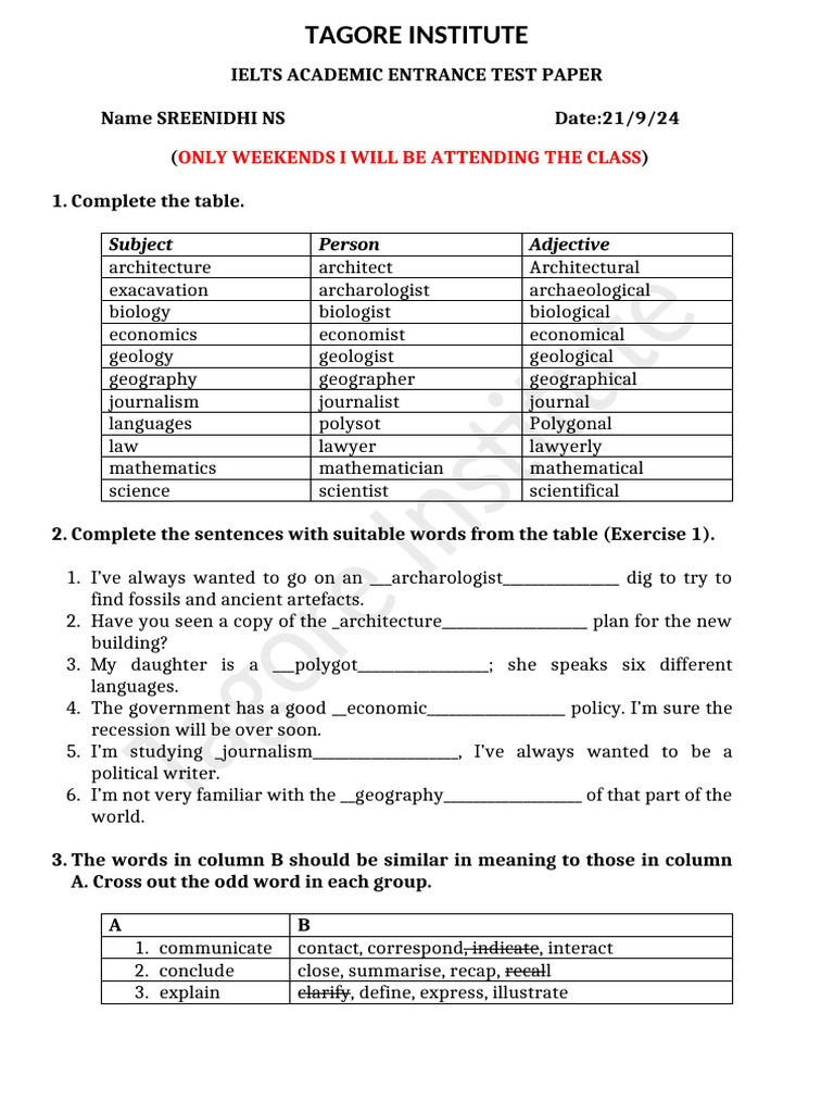 Ielts Academic Entrance Test Paper Nidhi | PDF | Communication ...