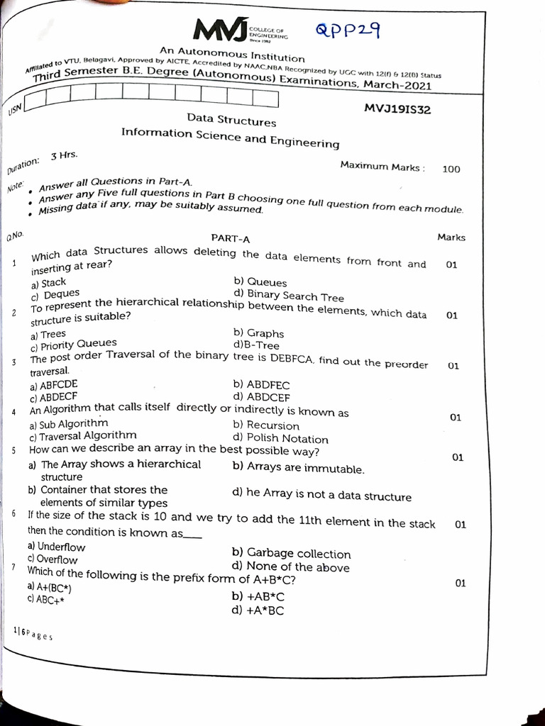 Ds 2021 Qb Pdf Queue Abstract Data Type Algorithms And Data Structures