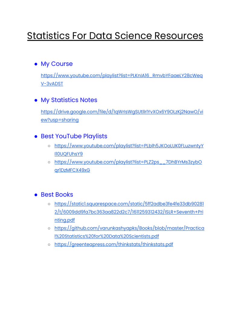 Statistics Resources for Data Science | PDF