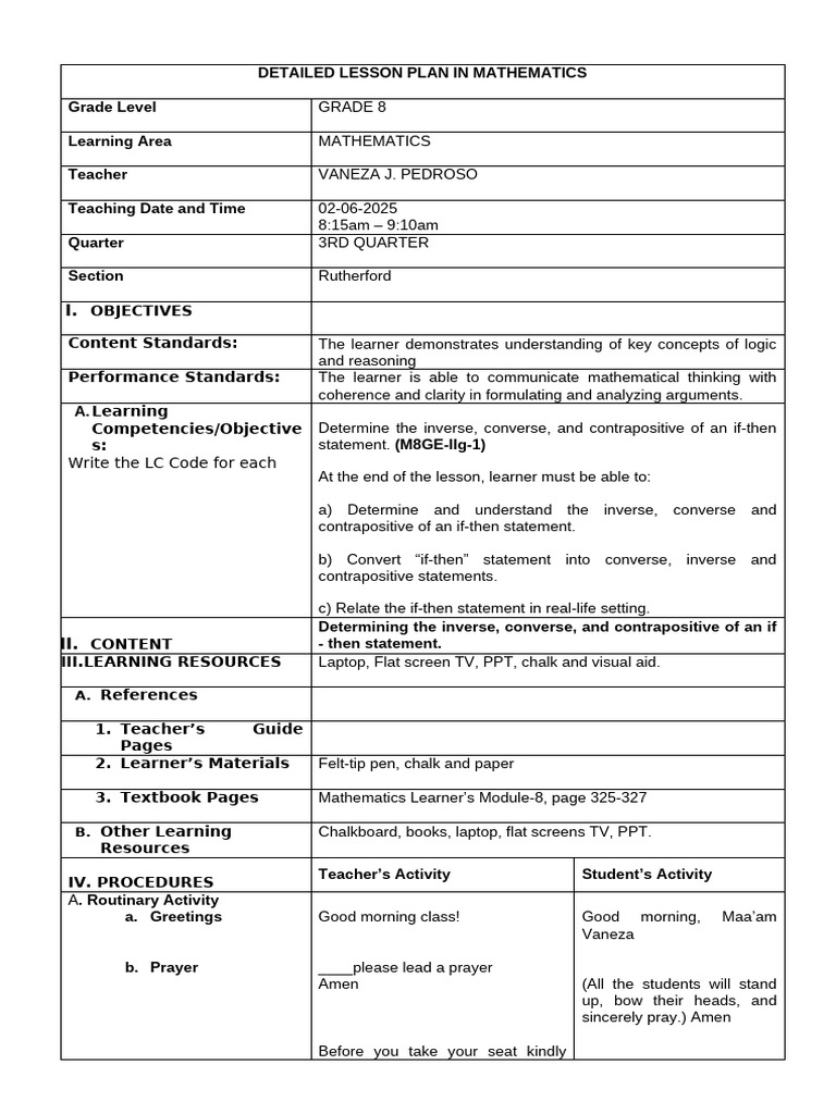 final If-then form | PDF | Triangle | Teachers