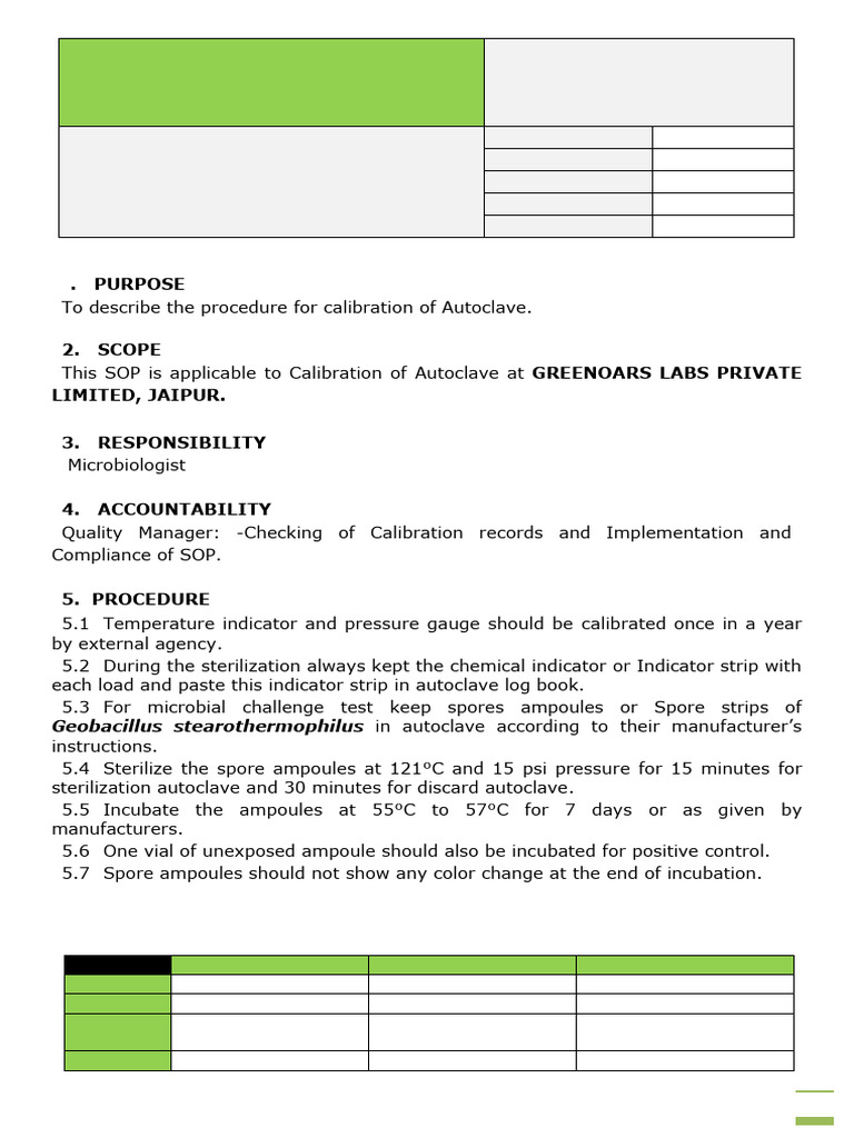 Autoclave Calibration SOP Overview | PDF | Sterilization (Microbiology)