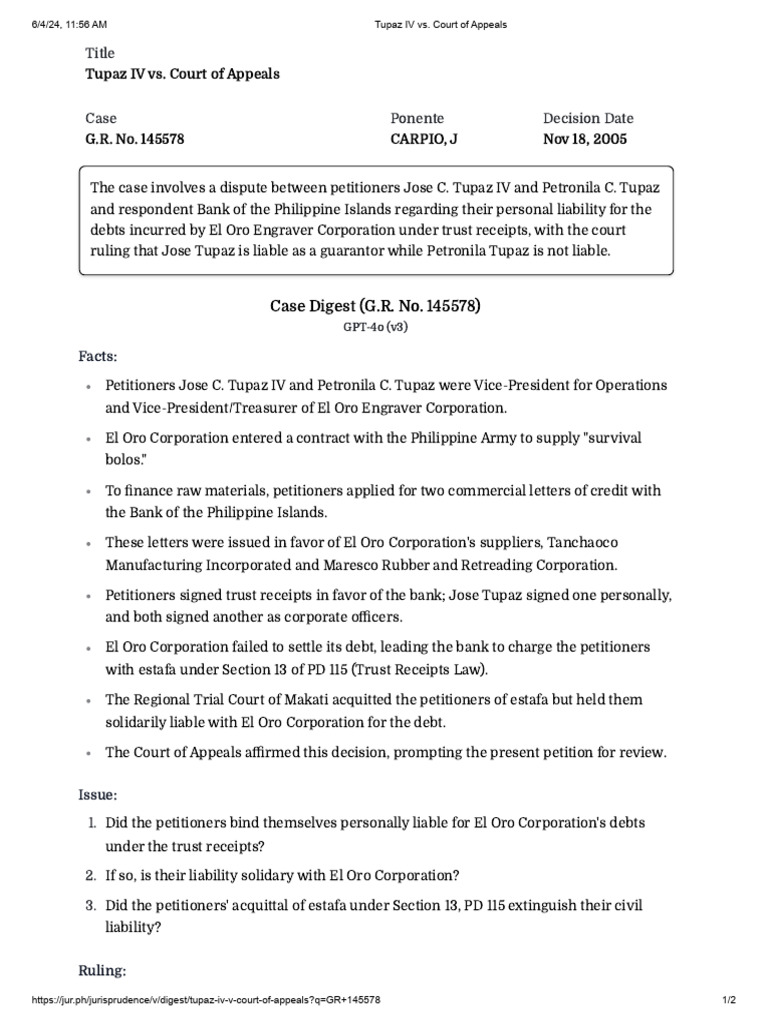 Tupaz IV vs. Court of Appeals Ruling | PDF