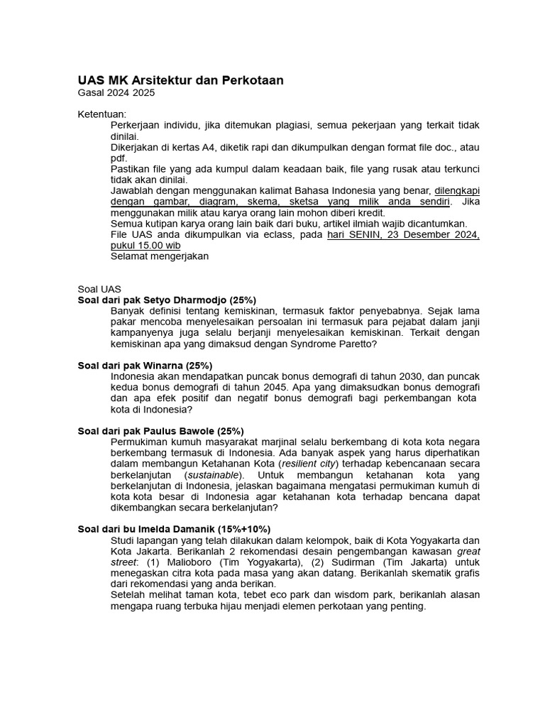 UAS_MK_Arsitektur_dan_Perkotaan_2024 (1) | PDF